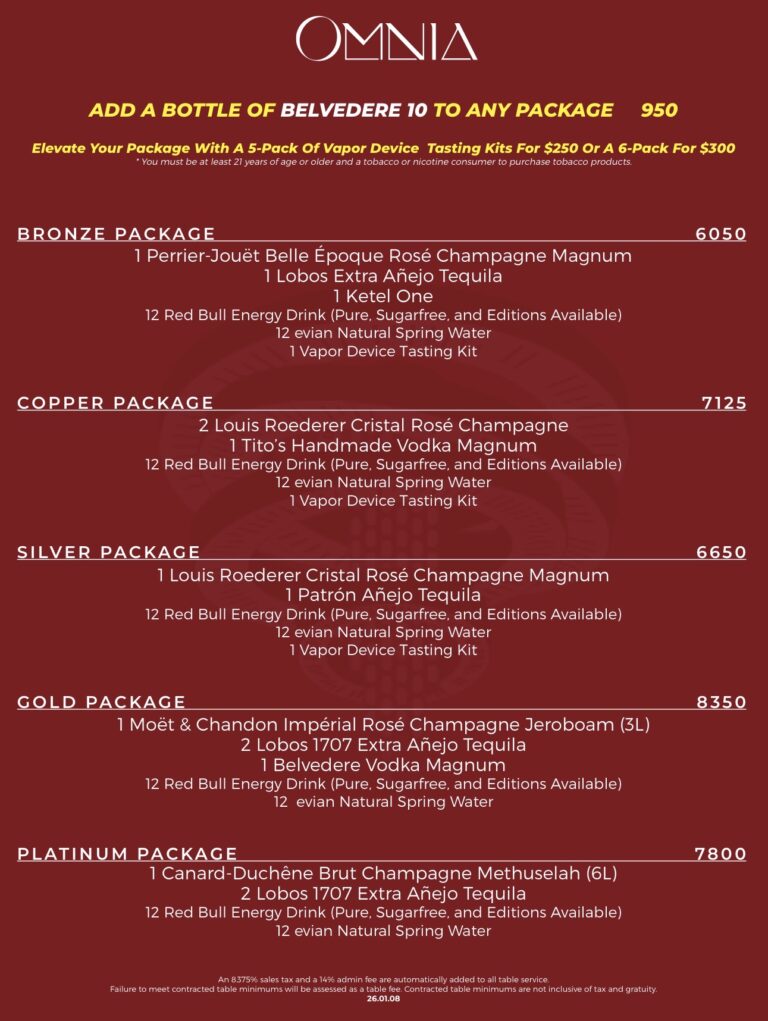 Omnia Nightclub VIP Bottle Service – Experience Luxury